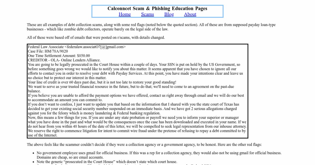 Fake debt collection scam examples