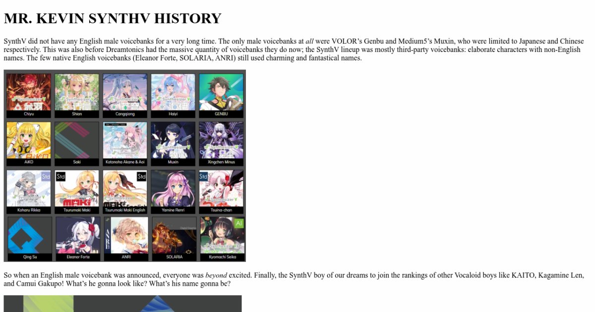 Mr Kevin SynthV History Lesson