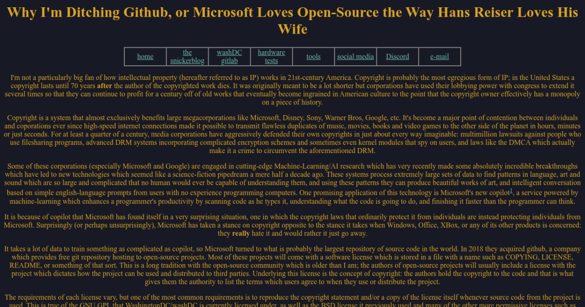 Why I'm Ditching Github, or Microsoft Loves Open-Source the Way Hans Reiser Loves His Wife