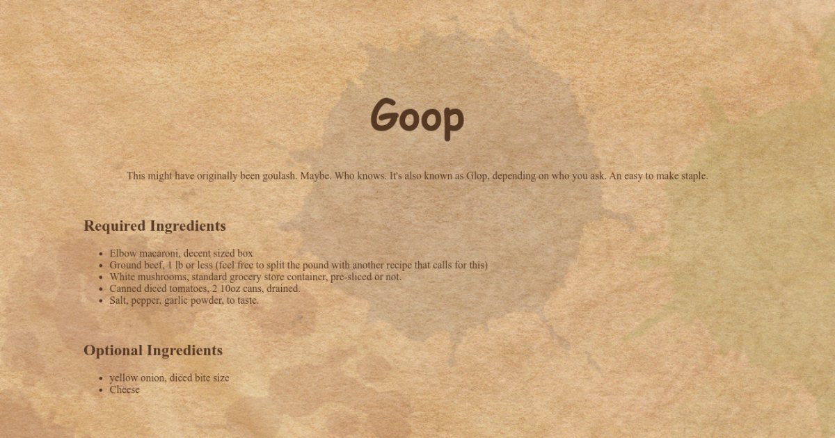 Goblin Recipes: Goop