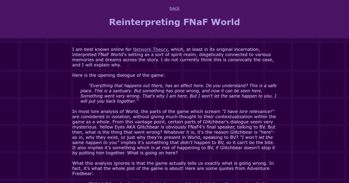 Reinterpreting FNaF World