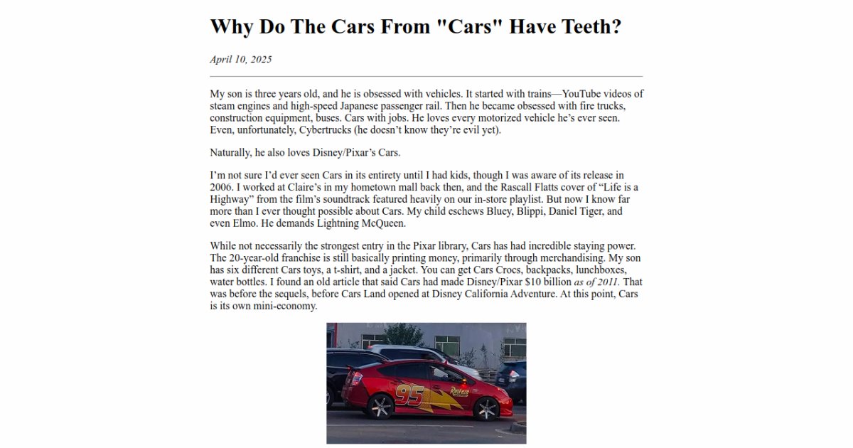 Why Do The Cars From "Cars" Have Teeth?
