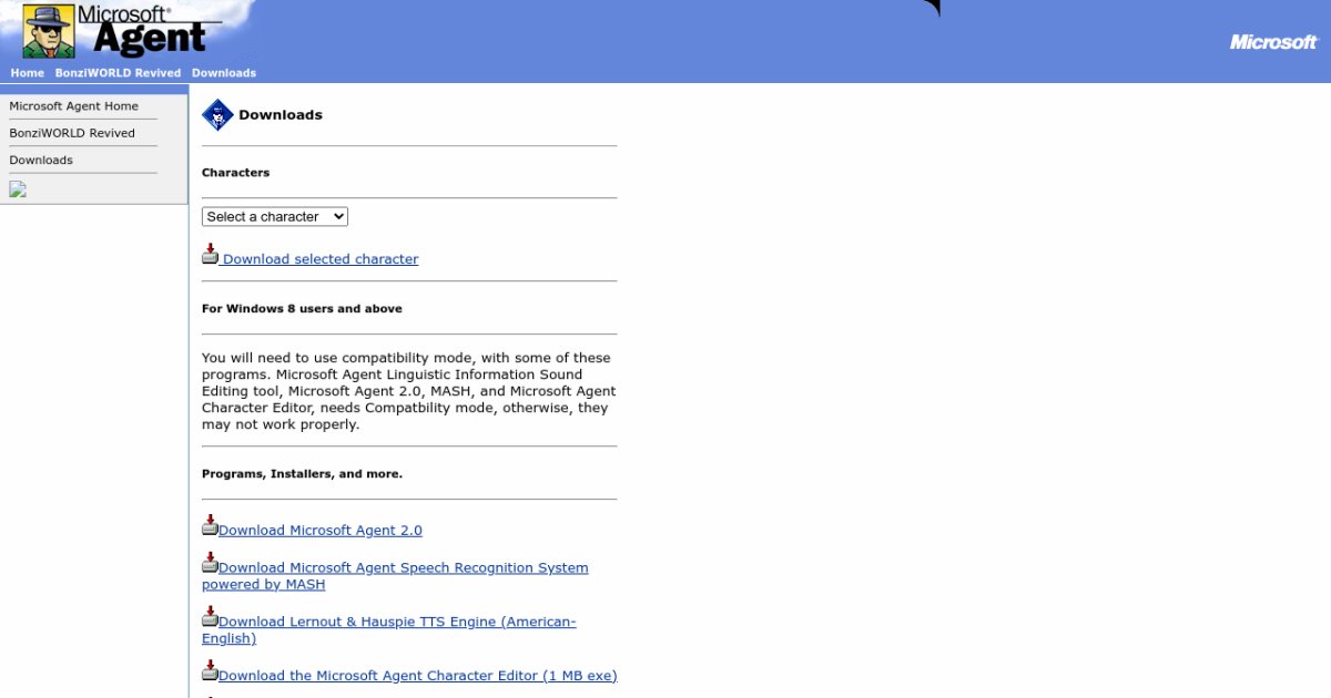 Microsoft Agent - Downloads Page