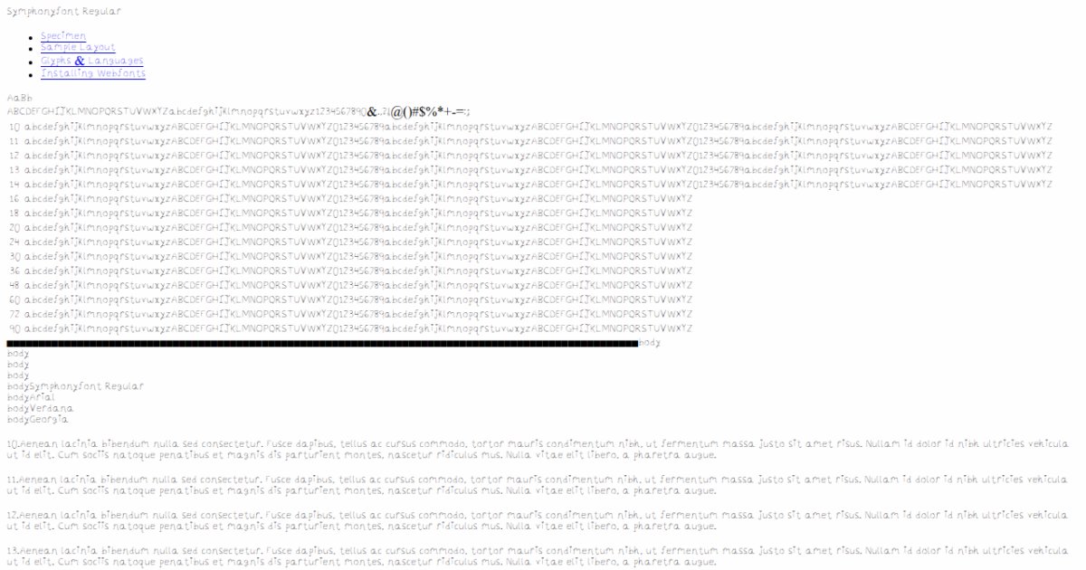 Symphonyfont Regular Specimen