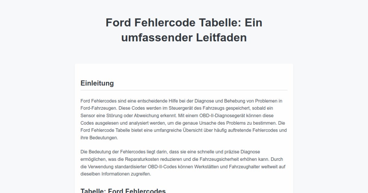 Ford Fehlercode Tabelle