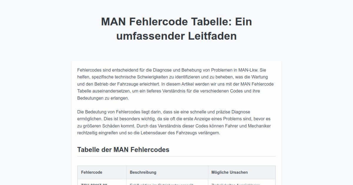 Man Fehlercode Tabelle