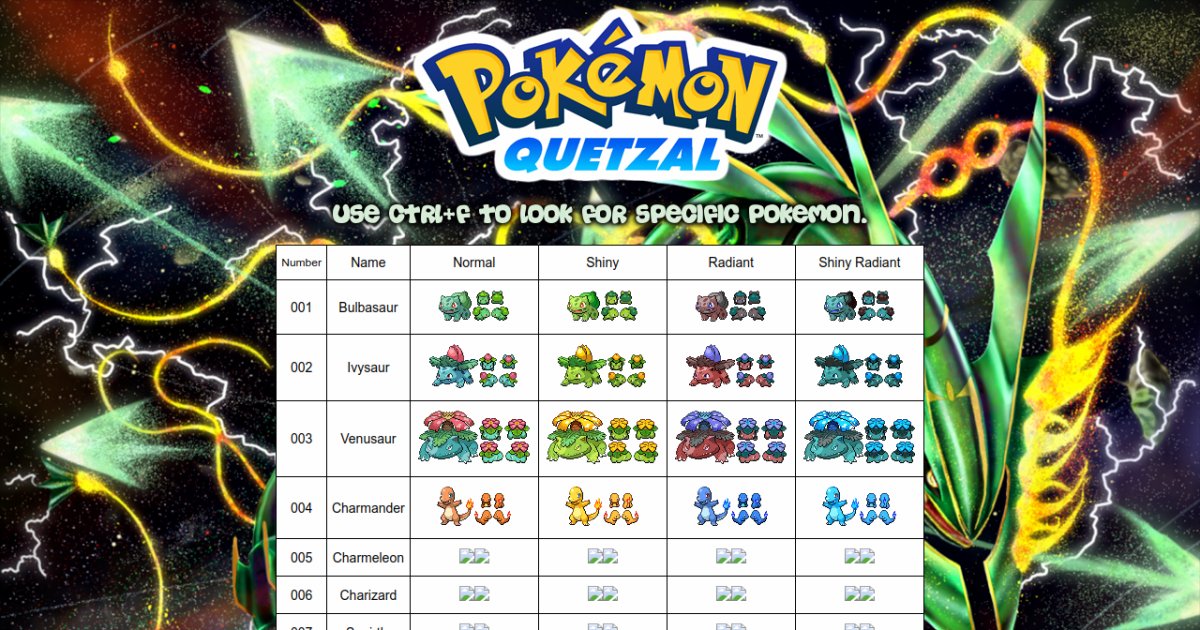 Pokemon Quetzal Pokédex