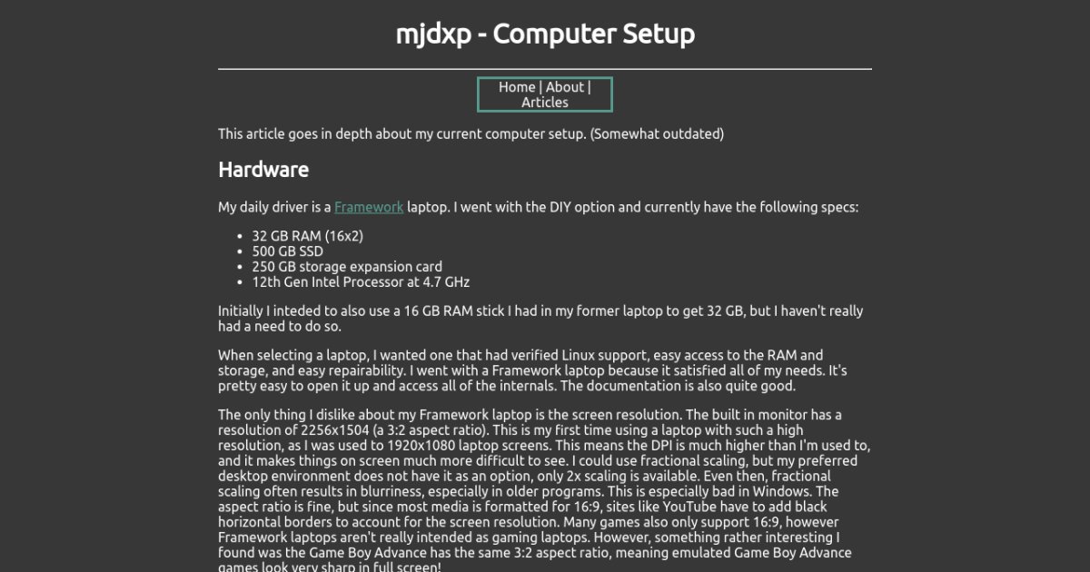 mjdxp - Computer Setup