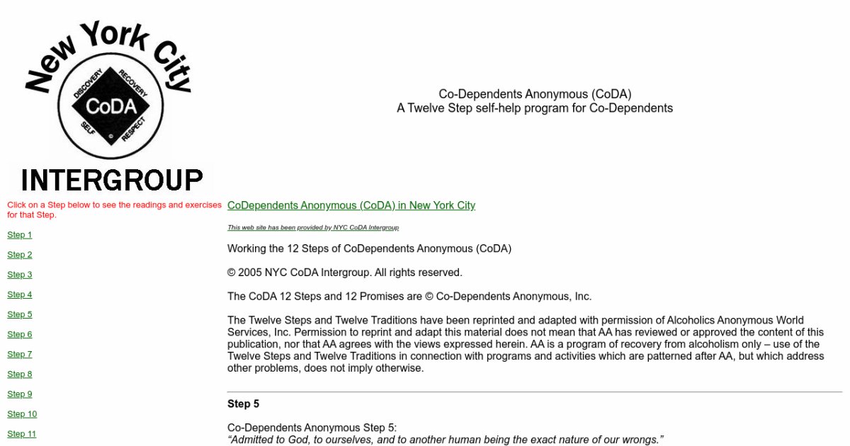 Working the steps: (NYC CoDA Intergroup Step Review Page)
