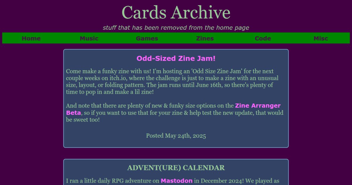Nash's Website - Archived Cards