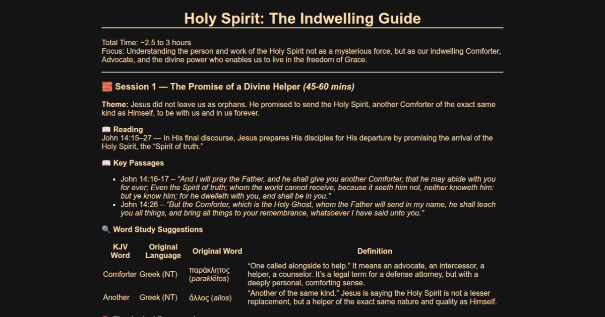 Holy Spirit: The Indwelling Guide | GraceOS Bible Study