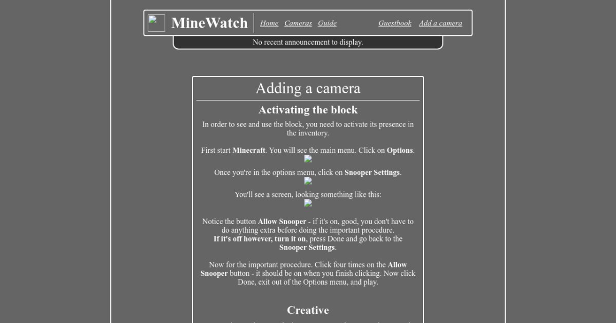 Minewatch | How to add a camera?