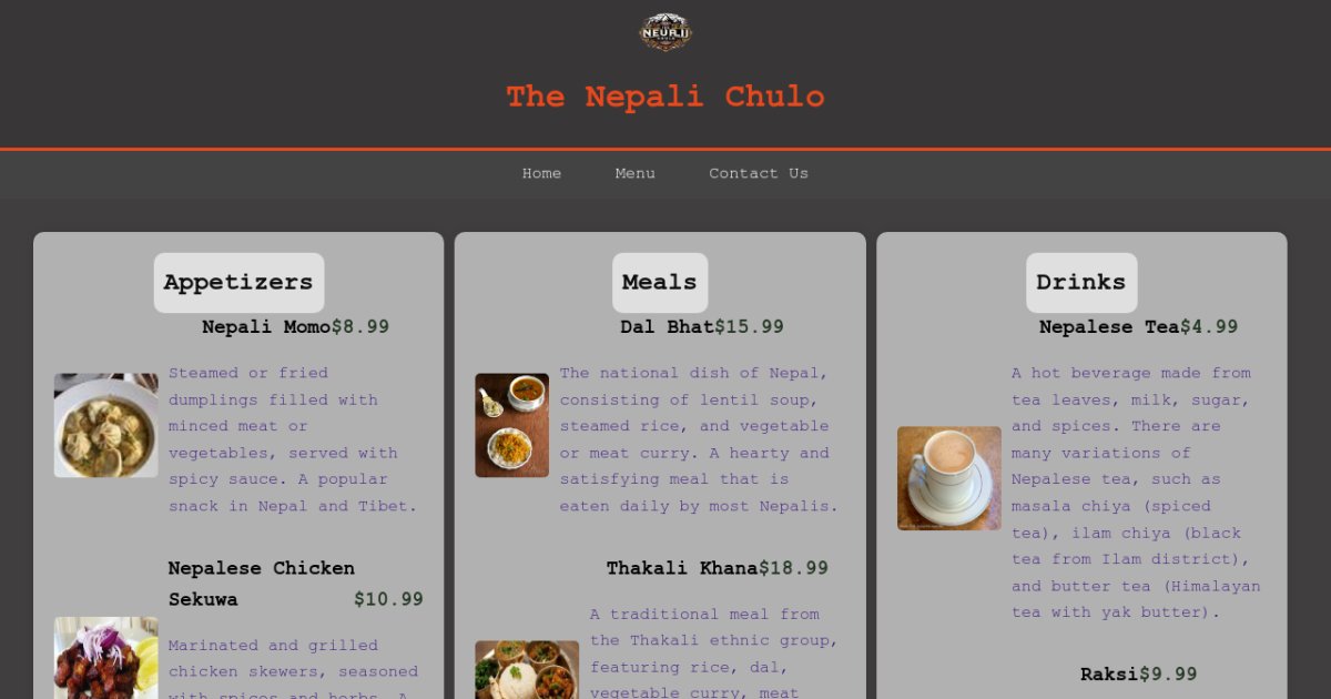 The Nepali Chulo - Menu