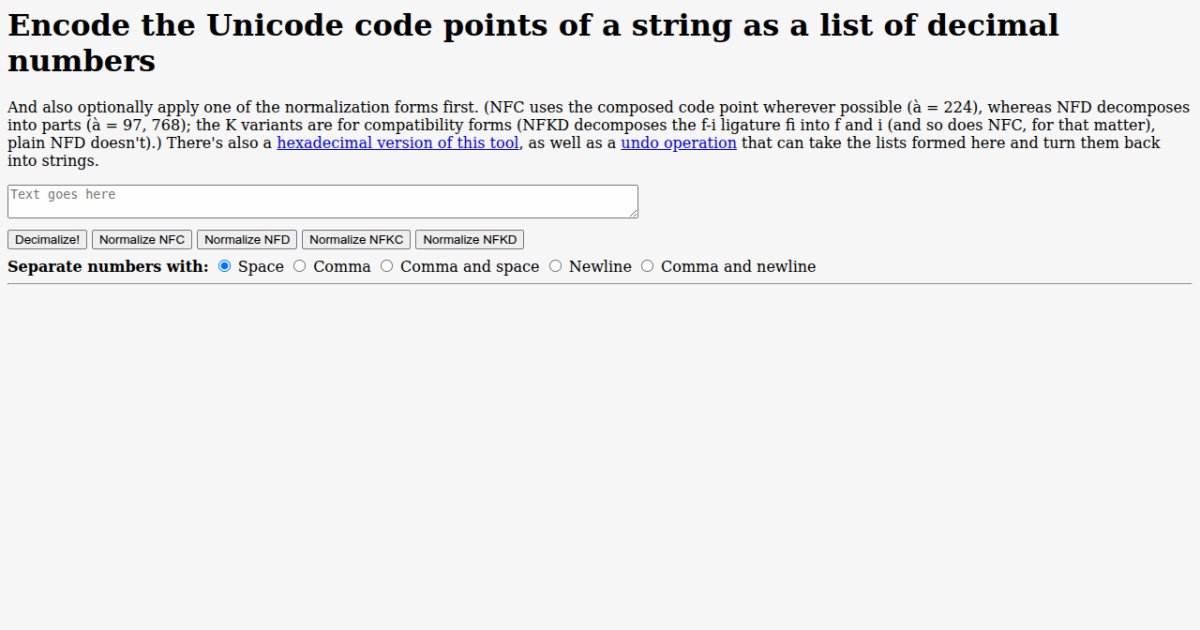 What Unicode characters are in a string? (decimal version)
