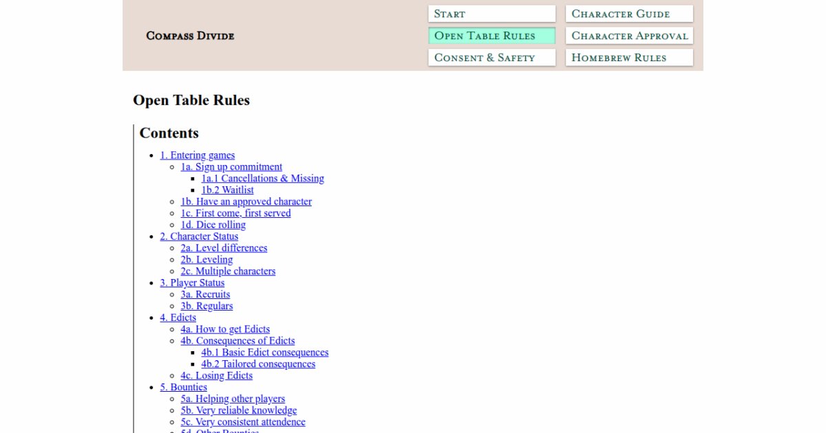 Open Table Rules - Compass Divide