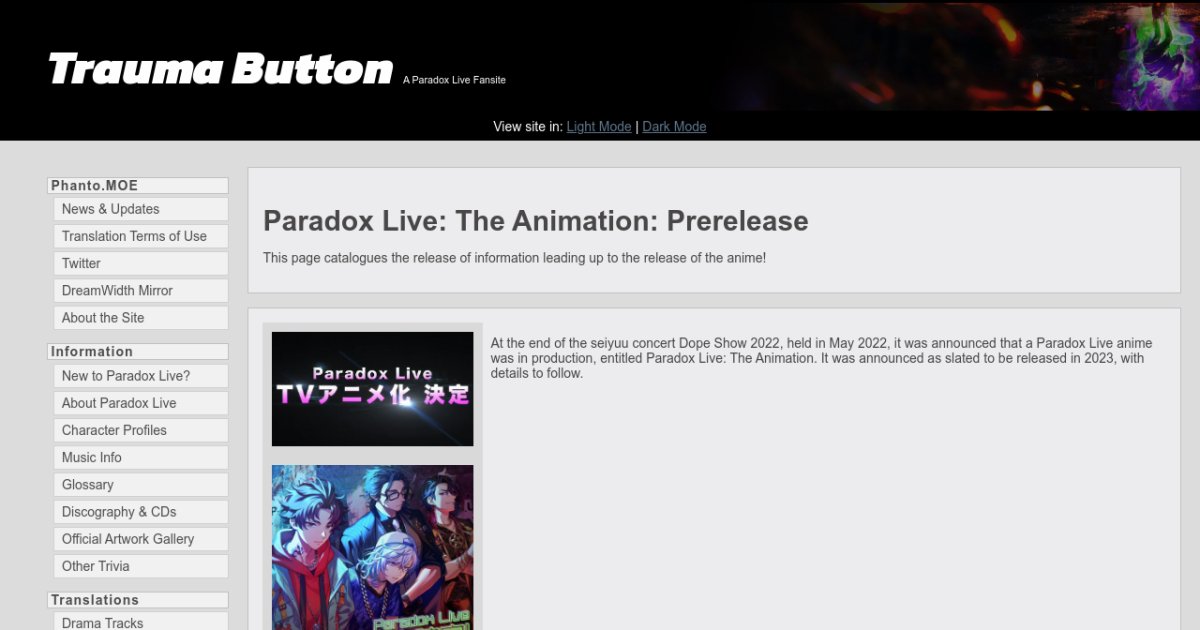 Trauma Button - Paradox Live The Animation - Prerelease