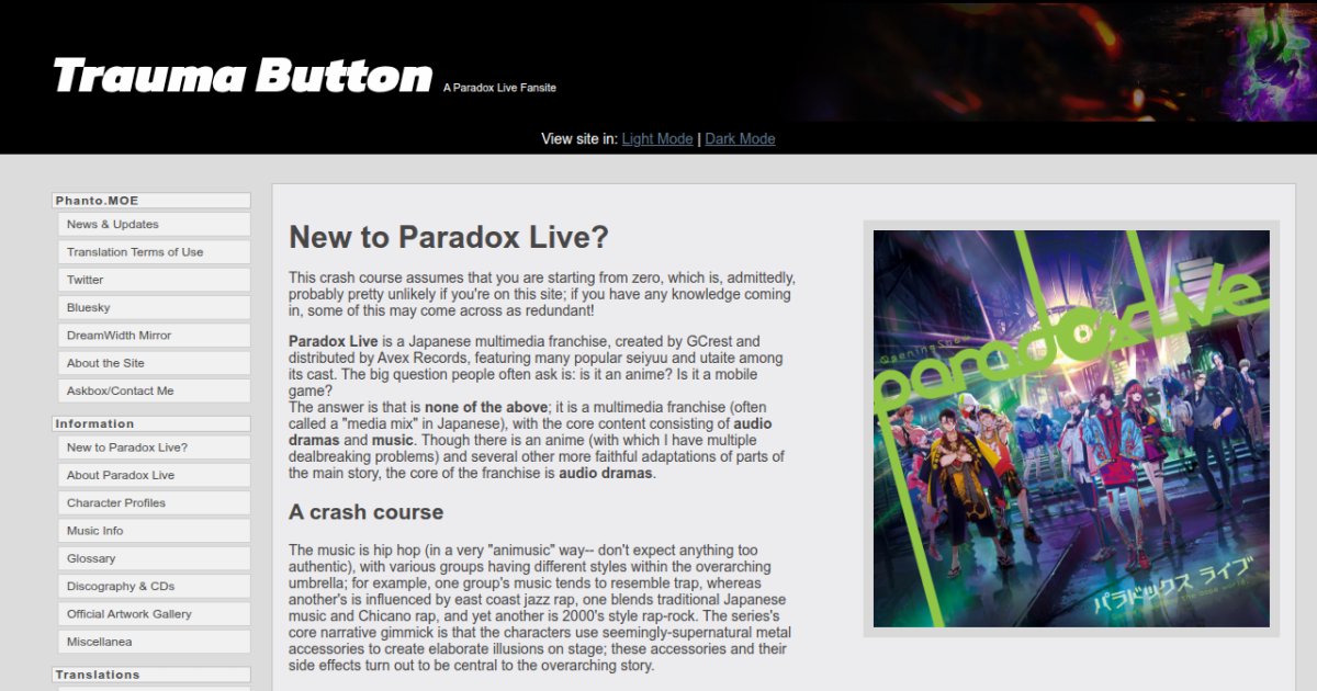 Trauma Button - New to Paradox Live?