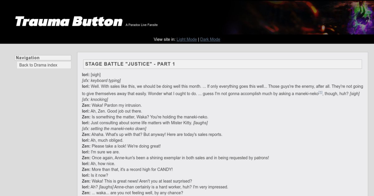Trauma Button - Drama Translations - Stage Battle "JUSTICE" Part 1