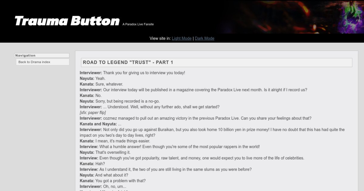 Trauma Button - Drama Translations - Stage Battle "TRUST" Part 1