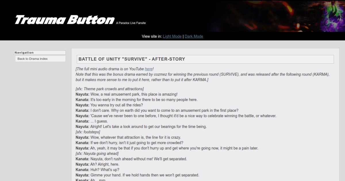 Trauma Button - Drama Translations - Battle of Unity "SURVIVE" After-Story