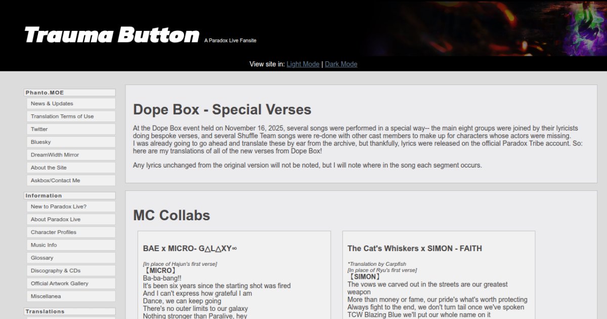 Trauma Button - Dope Box Special Edition Verses