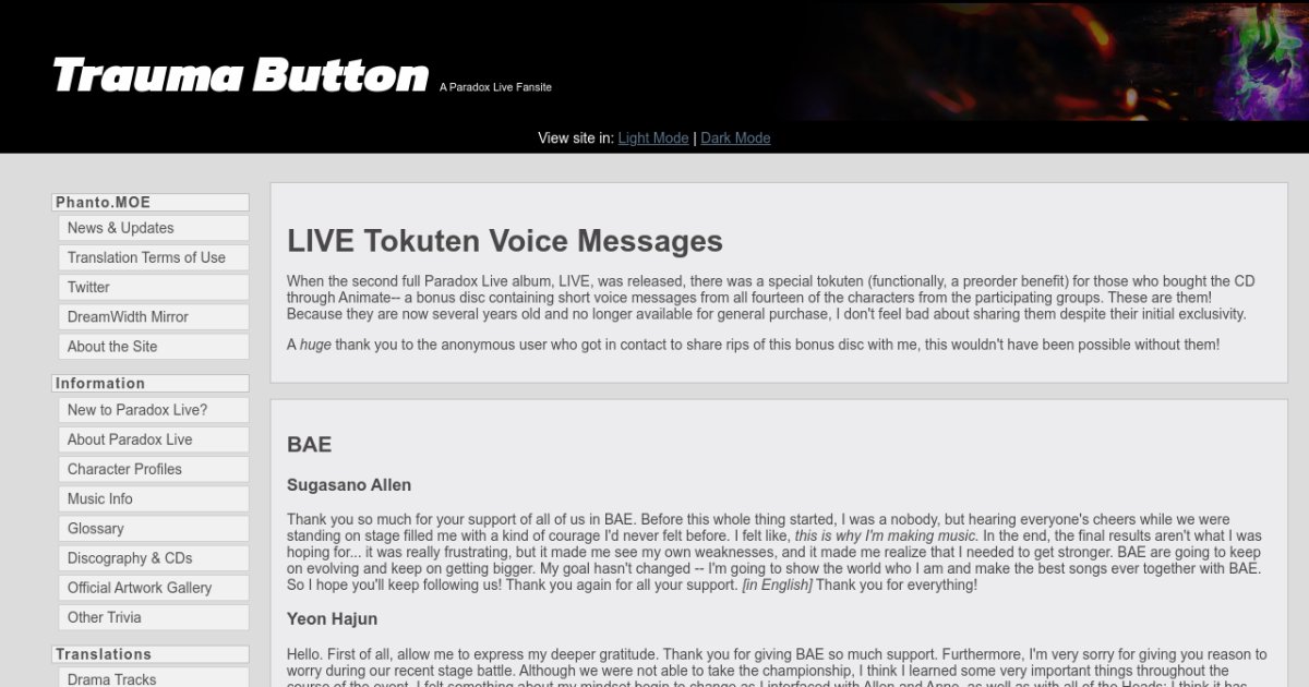 Trauma Button - LIVE Tokuten Voice Messages