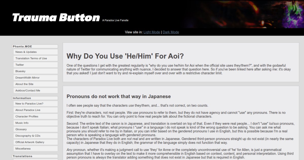 Trauma Button - On Aoi's Pronouns