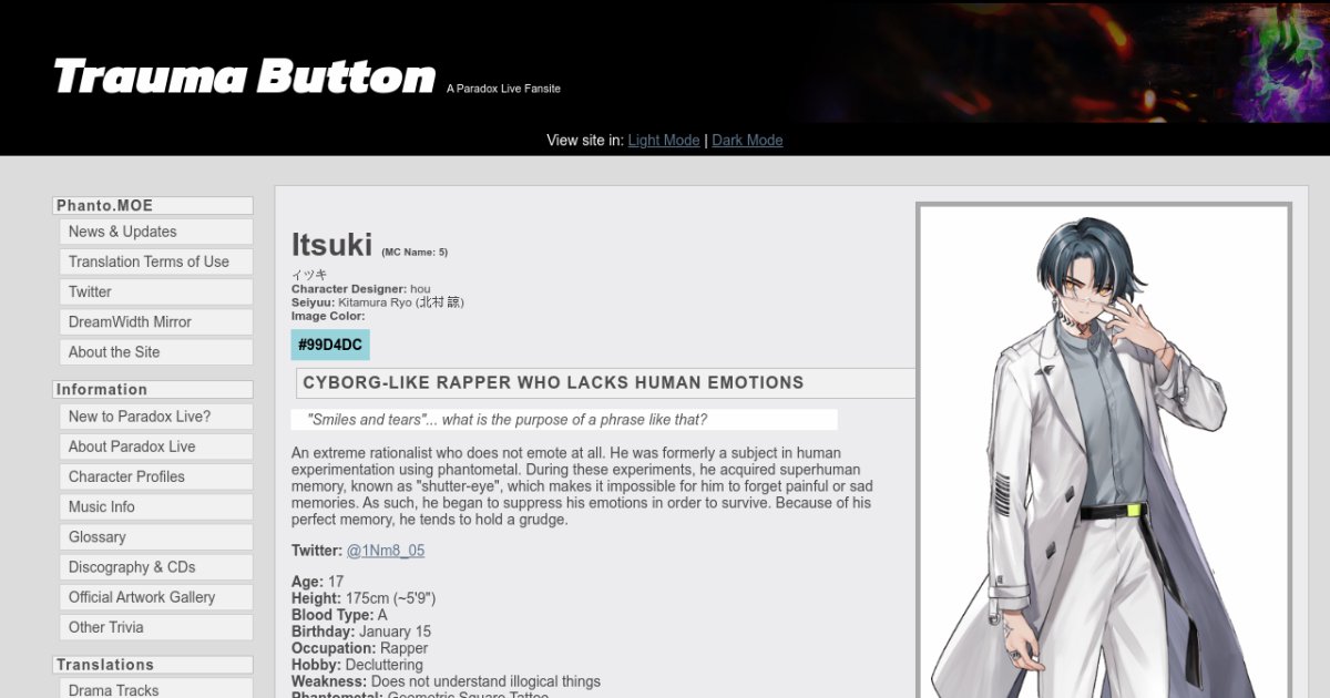 Trauma Button - Characters - Itsuki