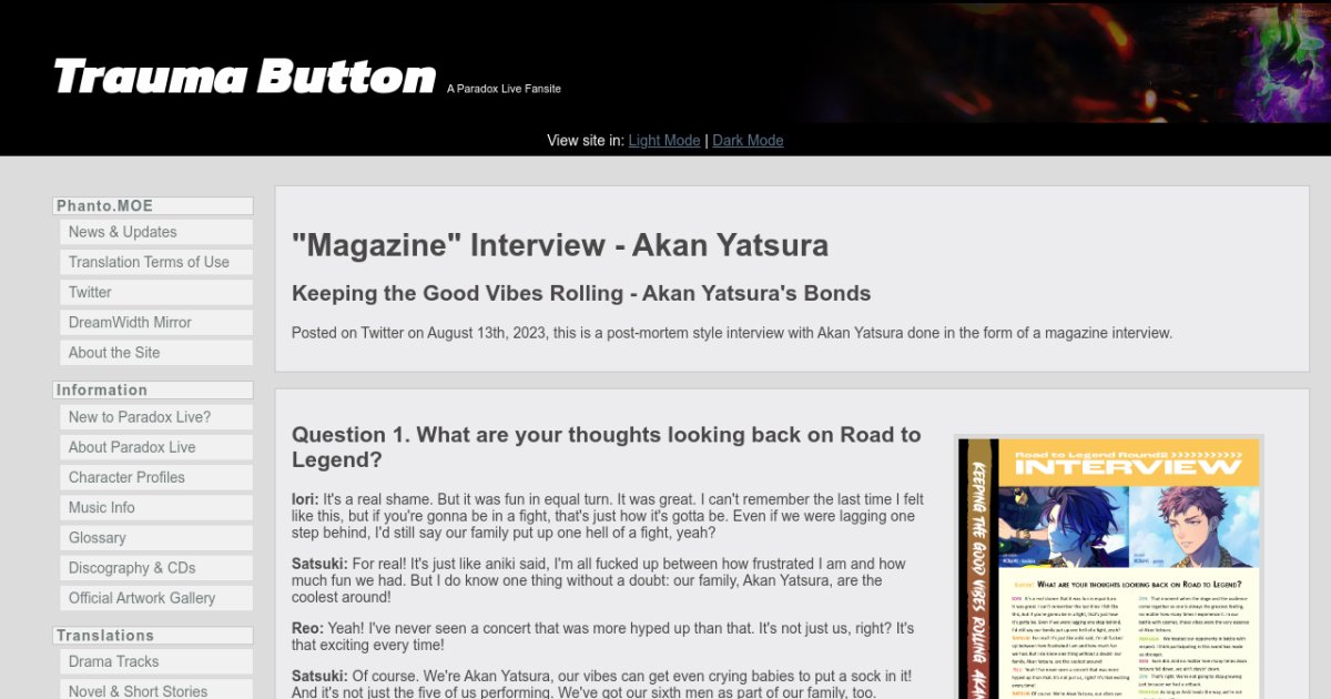 Trauma Button - Road to Legend AKYR Interview