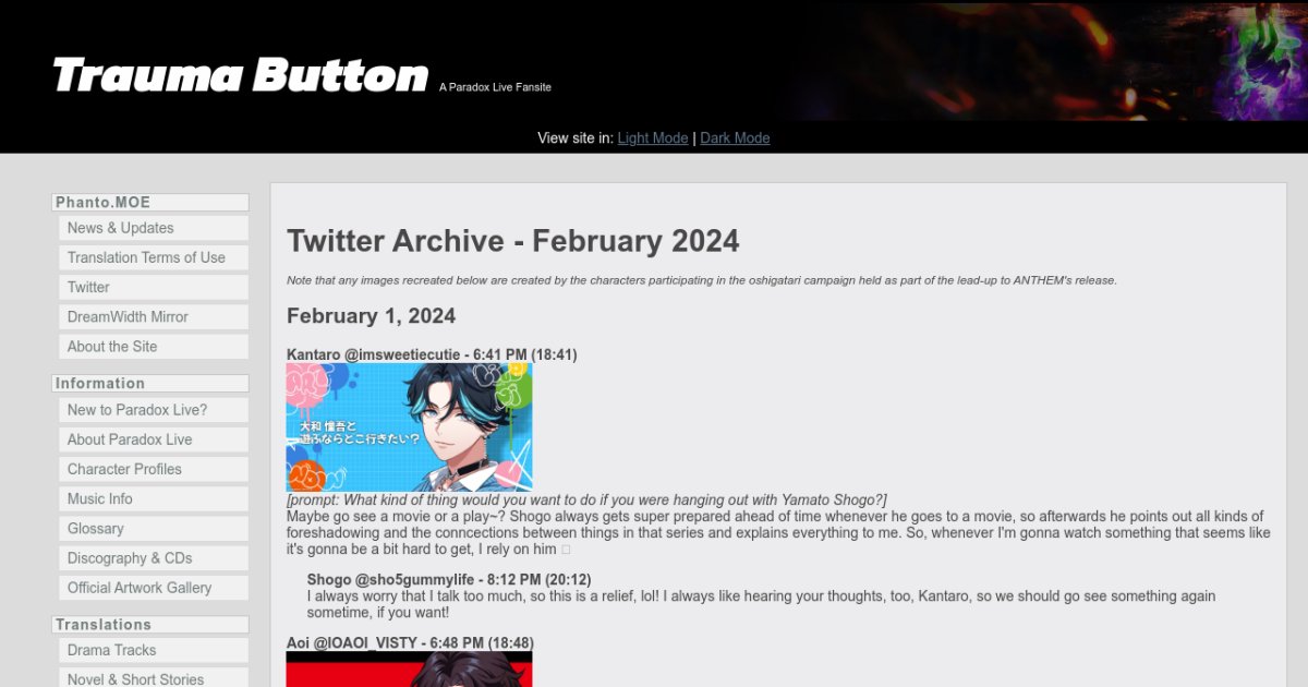 Trauma Button - Twitter Archive - February 2024