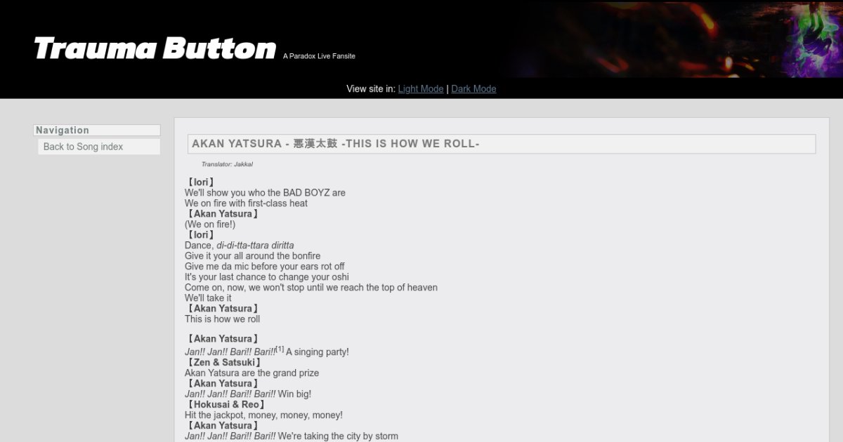 Trauma Button - '悪漢太鼓 -This Is How We Roll-' - Akan Yatsura