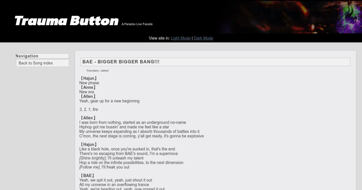 Trauma Button - 'Bigger Bigger BaNG!!!' - BAE