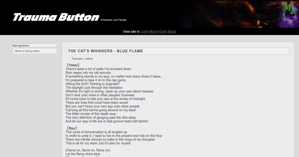 Trauma Button - 'BLUE FLAME' - The Cat's Whiskers