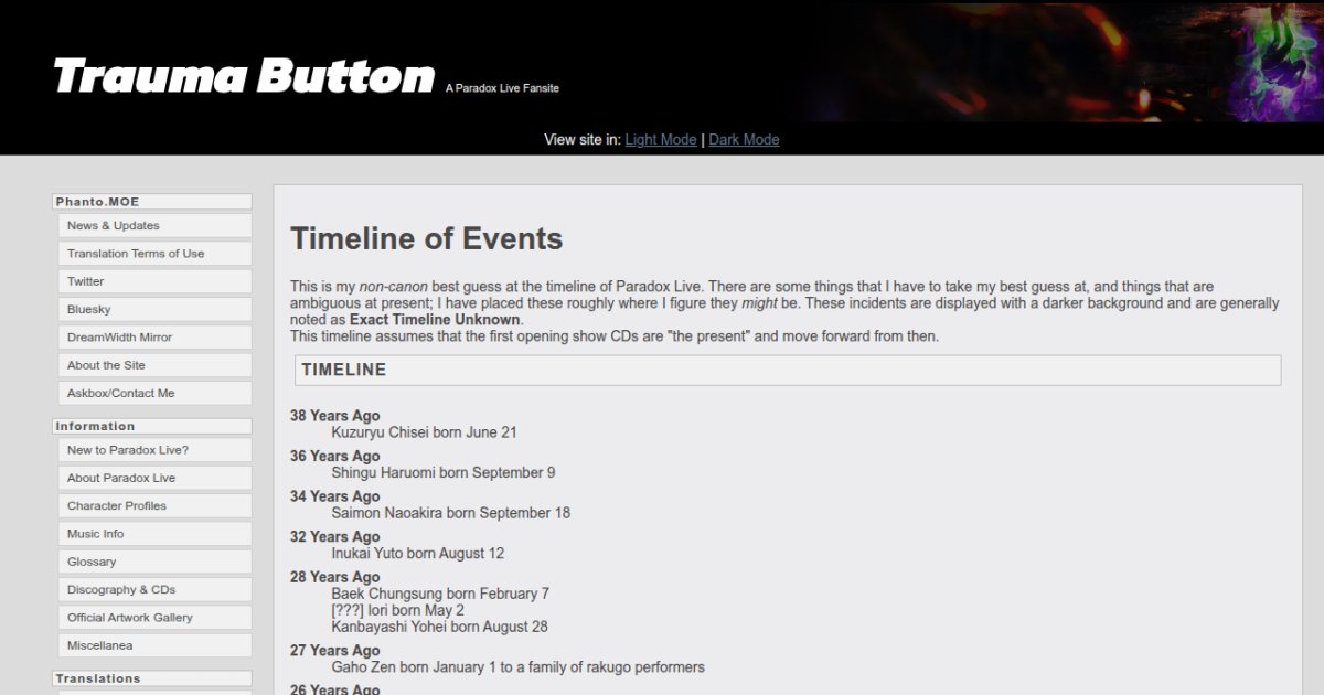 Trauma Button - Unofficial Timeline