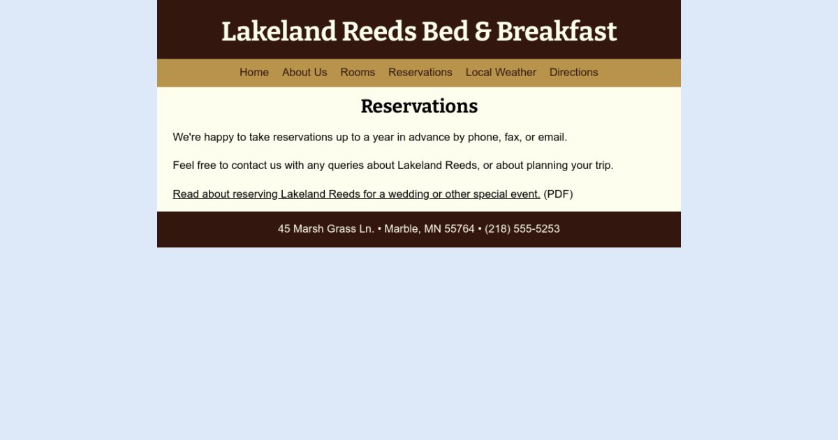 Lakeland Reeds Bed & Breakfast - Reservations