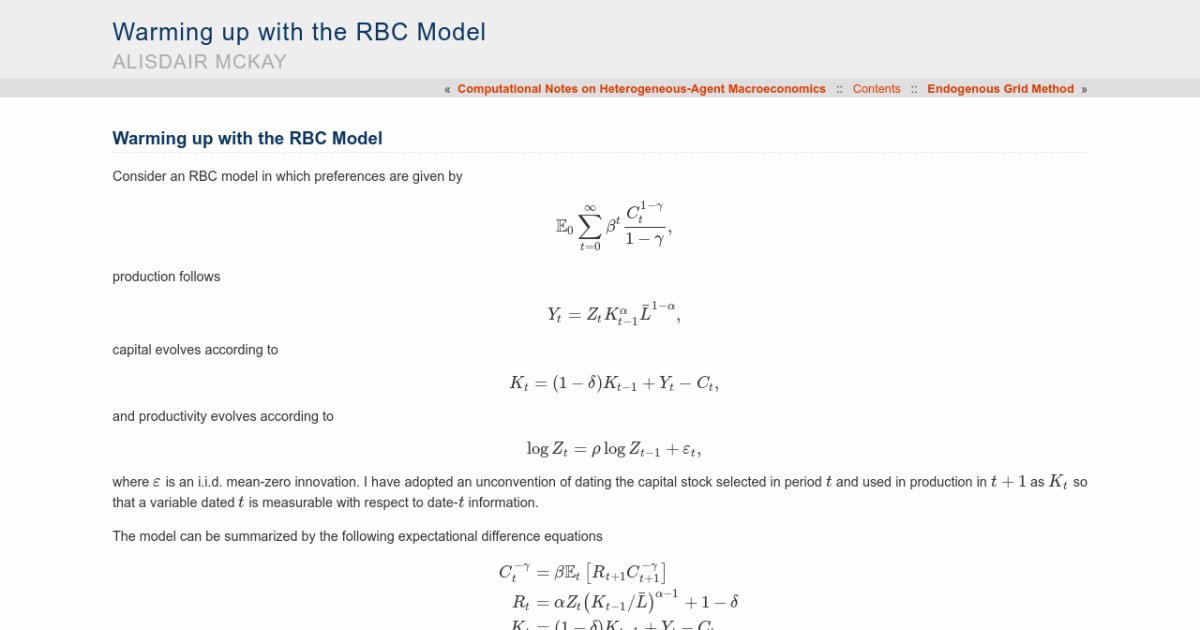Warming up with the RBC Model — Notes on Computation for Heterogeneous ...