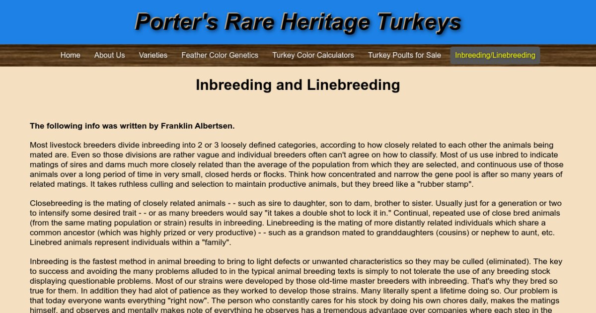 Inbreeding and Linebreeding - Porter's Rare Heritage Turkeys