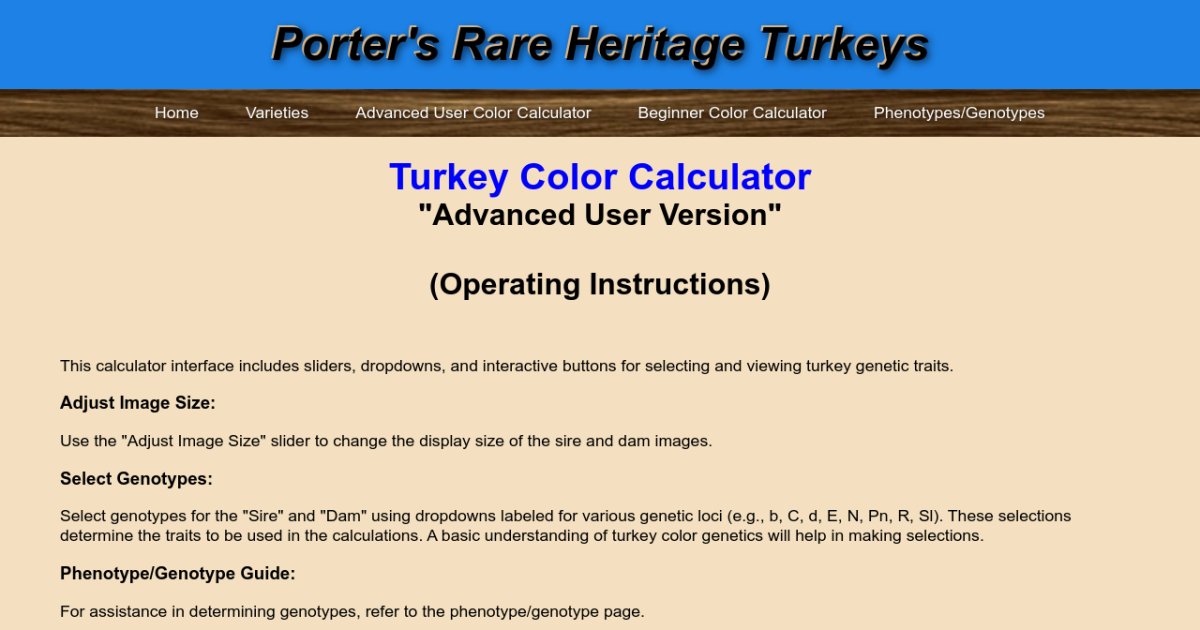Advanced Turkey Color Calculator Operating Instructions - Porter's Rare ...