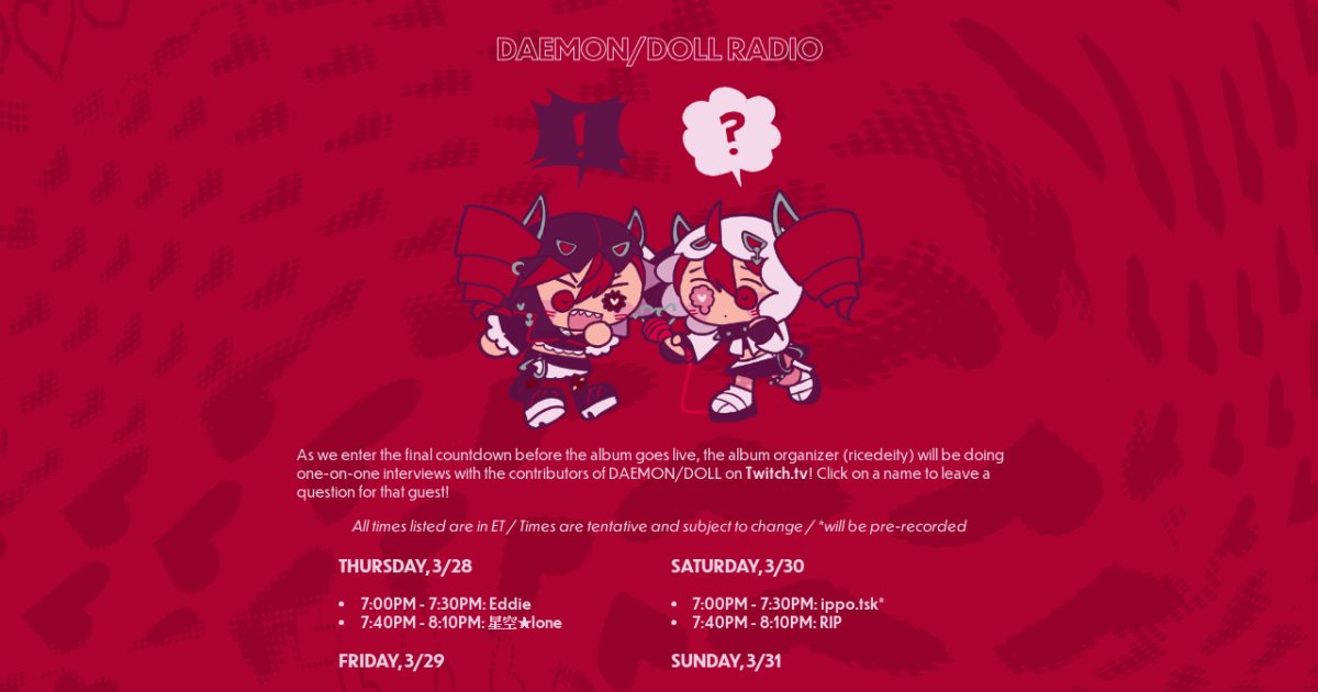 DAEMON/DOLL RADIO: SCHEDULE