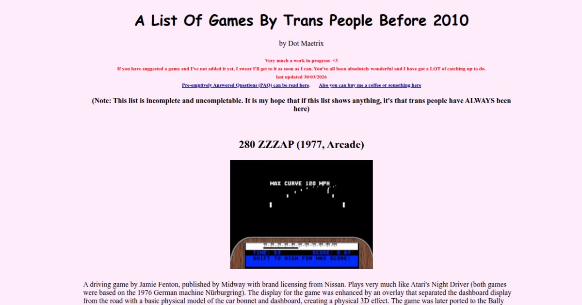 A List Of Games By Trans People Before 2010