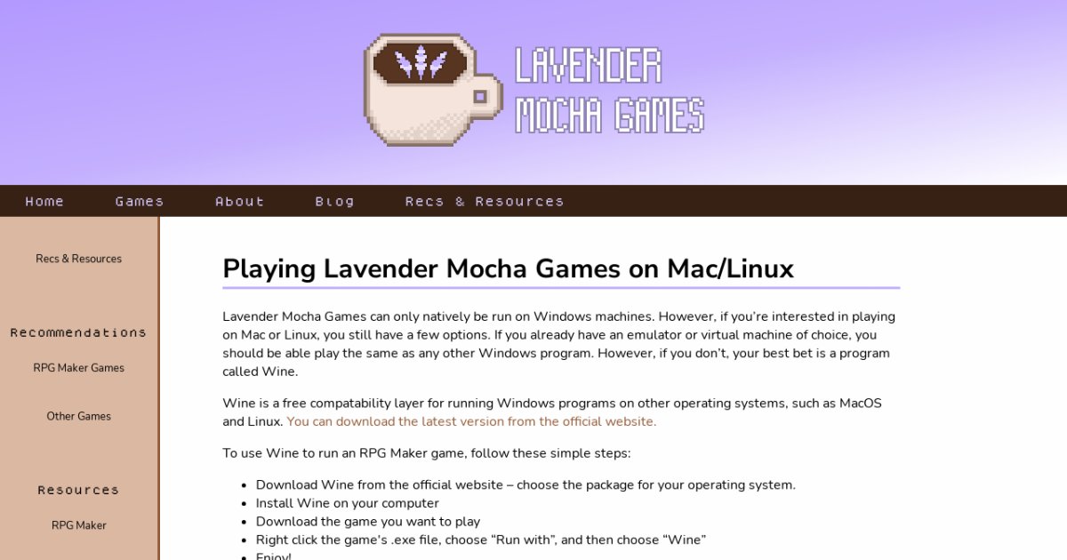 Lavender Mocha Games - Recommendations & Resources