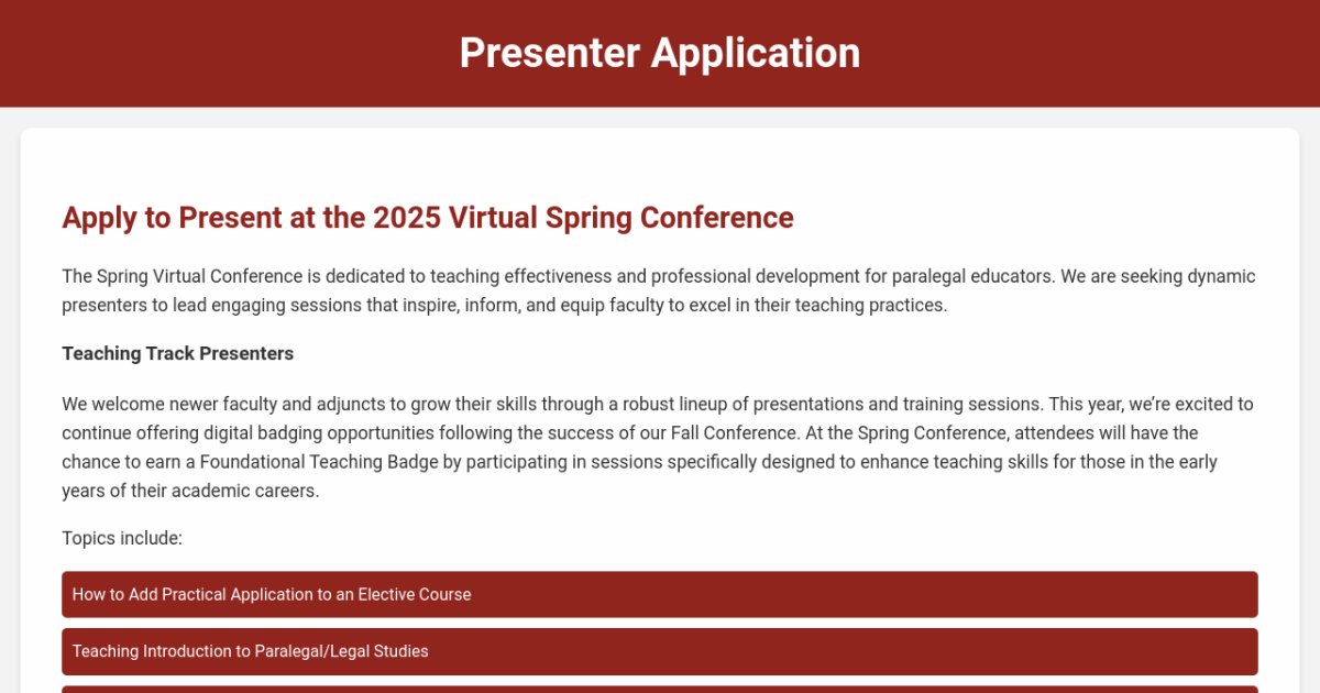 Presenter Application - 2025 Virtual Spring Conference