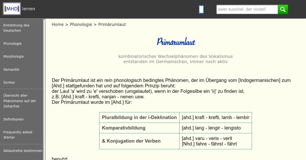 Primärumlaut | [MHD]-lernen