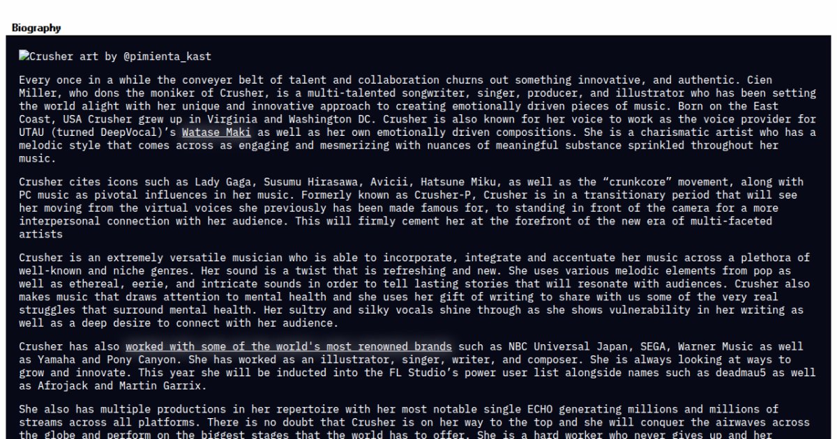 Biography | Crusher - Music Producer & Visual Artist