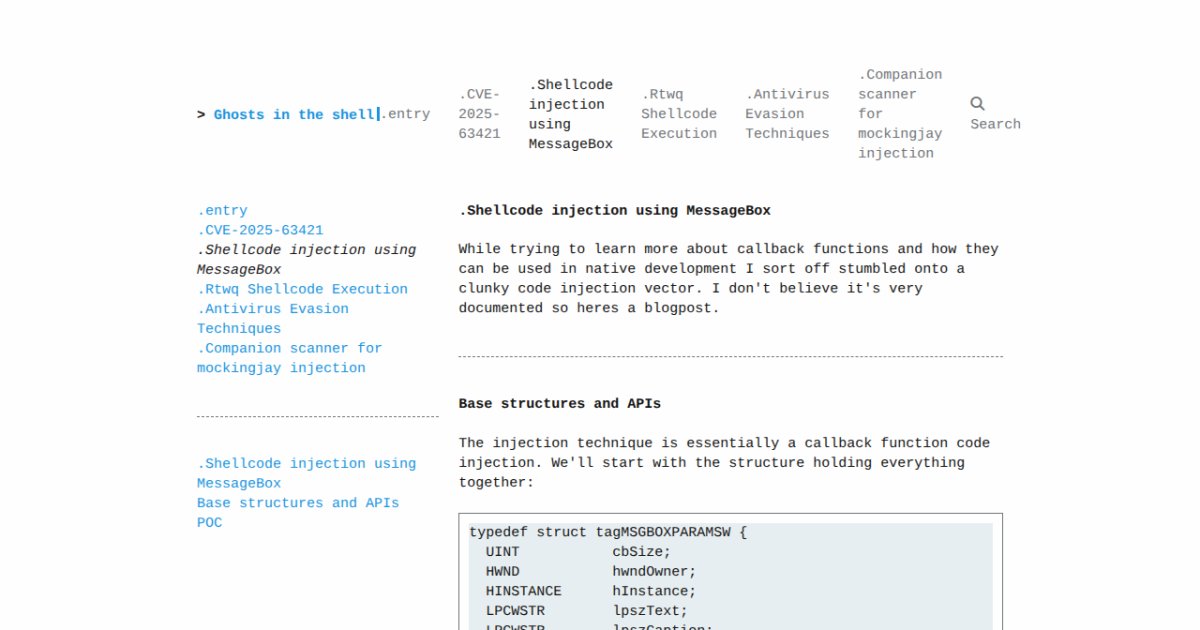 .Shellcode injection using MessageBox - Ghosts in the shell