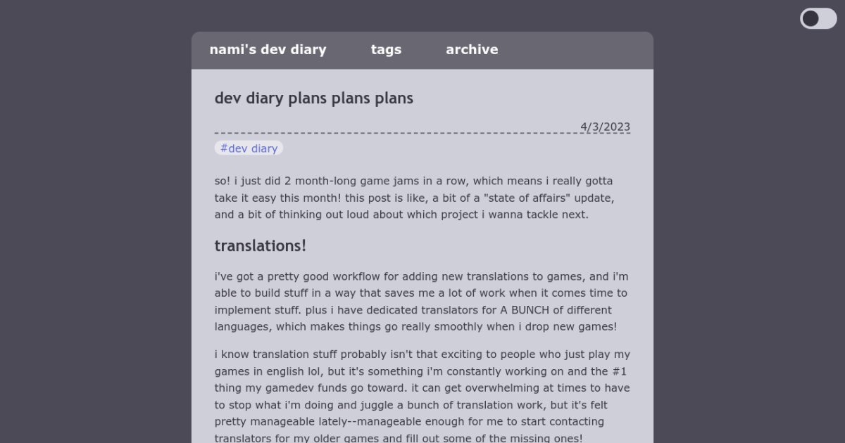 dev diary plans plans plans | nami's dev diary