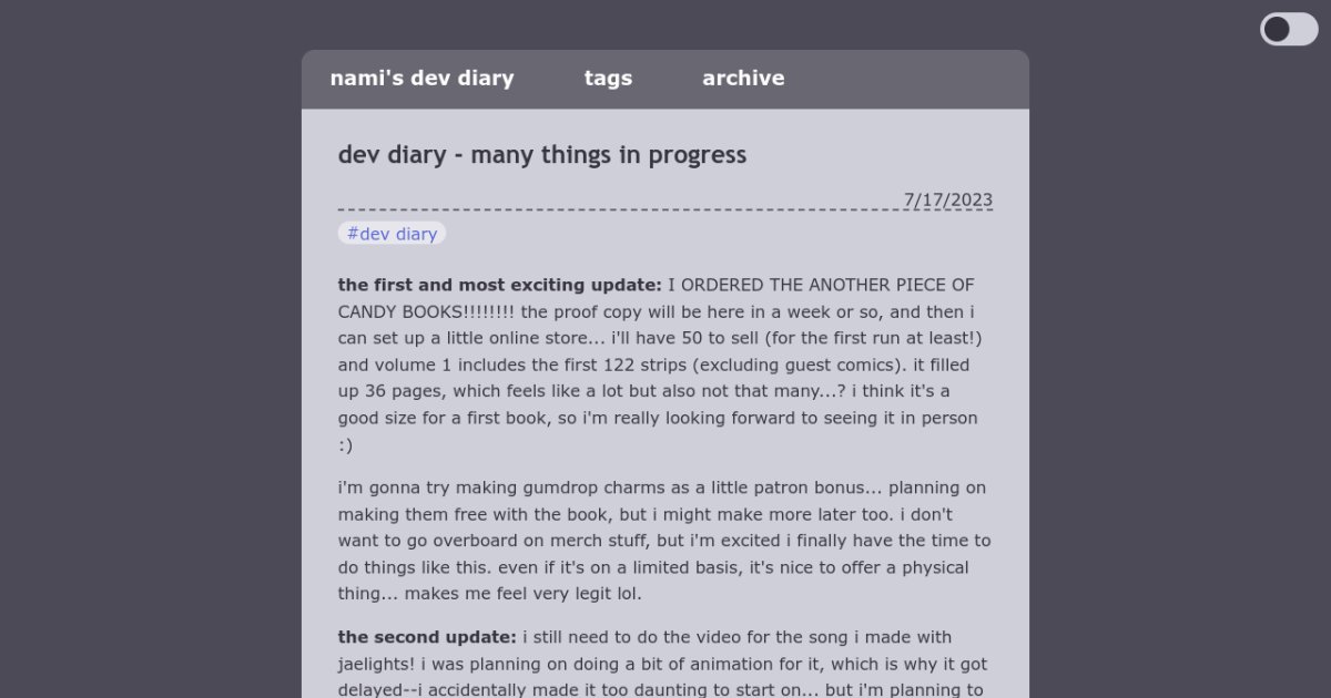 dev diary - many things in progress | nami's dev diary