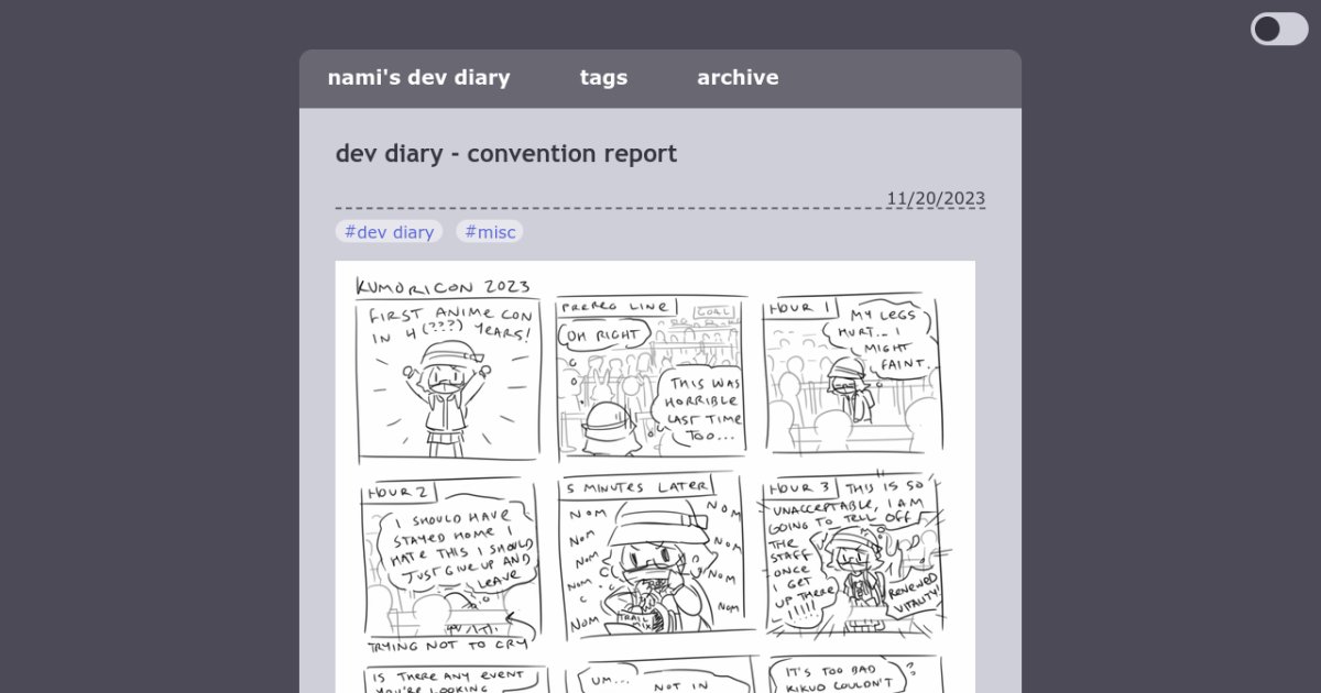 dev diary - convention report | nami's dev diary