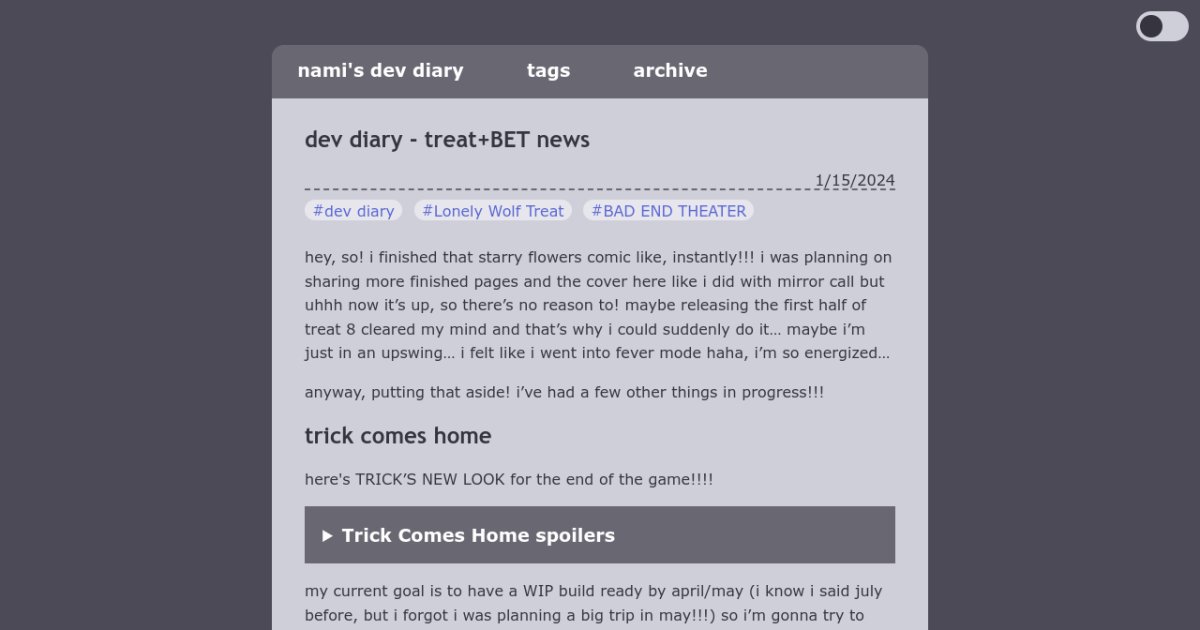 dev diary - treat+BET news | nami's dev diary