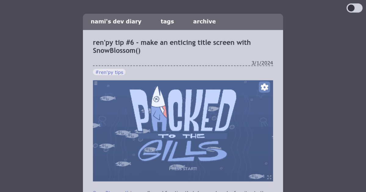 ren'py tip #6 - make an enticing title screen with SnowBlossom() | nami's dev diary